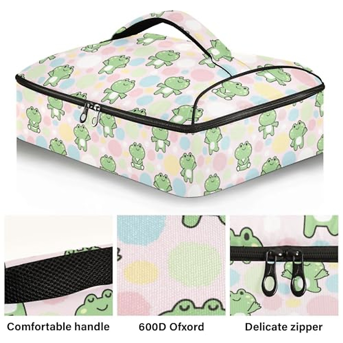 Kcldeci Insulated Thermal Food Carrier Insulated Casserole Carrier for Hot or Cold Food,Cute Frog in Various Poses Insulated Tote Bag for Potluck Cookouts Parties Picnic,Lasagna Lugger