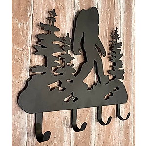 Top Brass Bigfoot Sasquatch Metal Wall Hooks - 4 Strong Hooks for Keys, Caps, Jackets, Bags - Rustic Cabin, Lodge, Mountain Art Decor