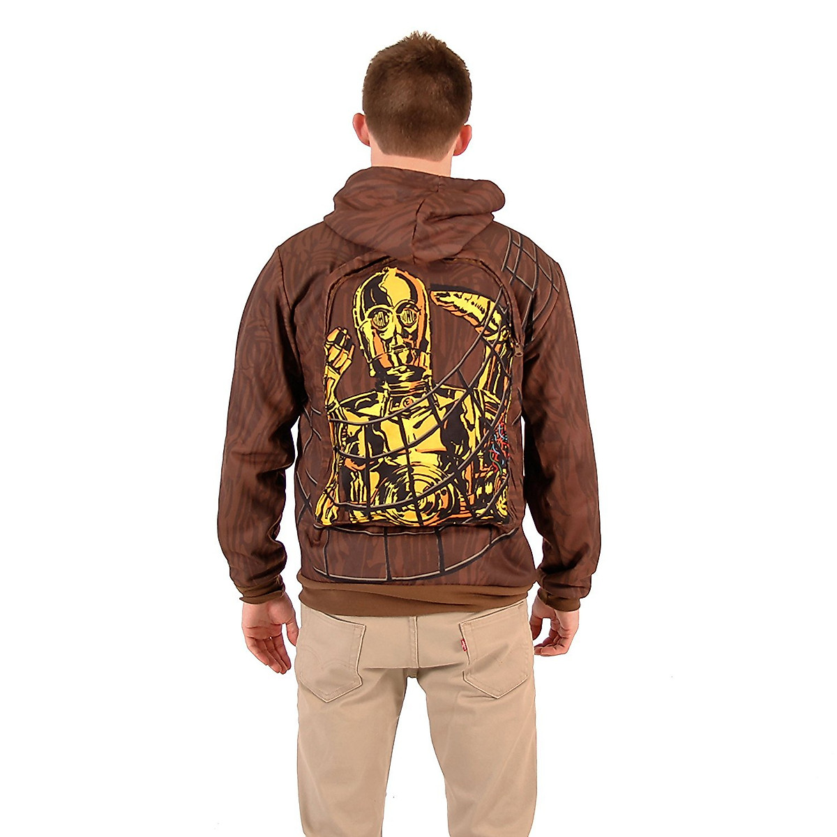 Star Wars Chewbacca & Threepio Fleece Zip Hoodie and Backpack (Small) Brown