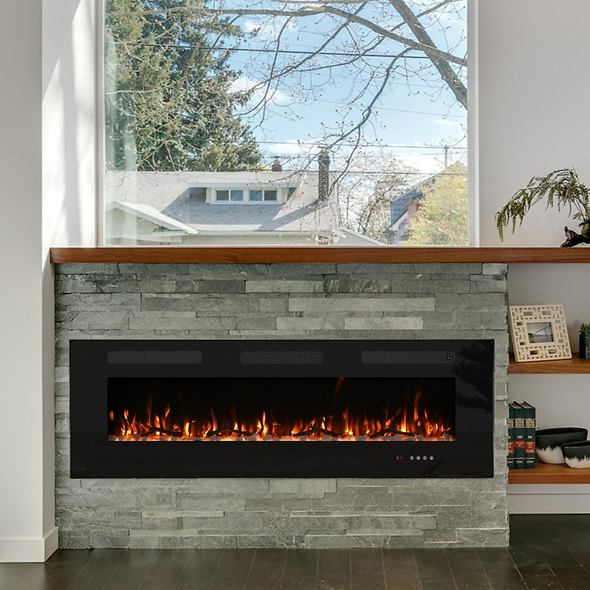 Electric Fireplace, 60 inch Recessed Wall Mounted Fire Place Heater with Remote Control Timer LED Adjustable Flame for Living Room Bedroom