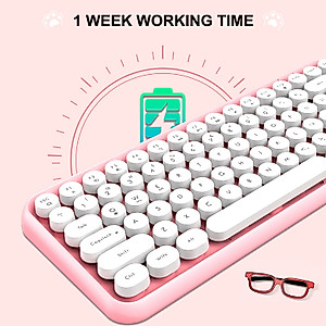 FELICON Wireless Bluetooth Keyboard, Mini Portable 84-Key Typewriter Retro Round Keycaps Keyboard,Compatible with Android, Windows, PC, Tablet-Dark, Perfer for Home and Office Keyboards(Pink)