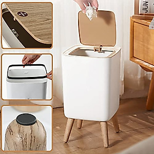 Doyingus Trash Can with Lid, 1.8 Gallon Square Plastic Garbage Can with Legs, Garbage Bin with Push Button, Modern Waste Basket for Bedroom Bathroom Living Room Office