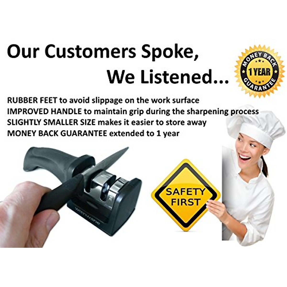 Wrenwane Kitchen Knife Sharpener - 2 Stage Sharpening, Black