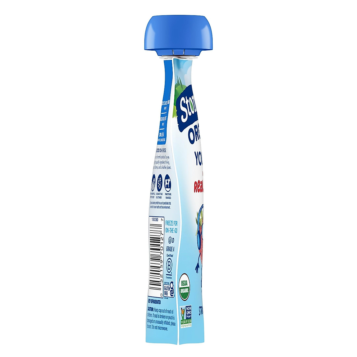 Stonyfield Organic Kids Strawberry Lowfat Yogurt Pouch, 3.5 oz, Single Serve – Includes Live Active Cultures