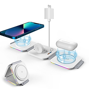 Magnetic Wireless Charger Foldable,15W Fast Mag-Safe Charger Compatible with iPhone 15/14/13/12/11/Pro/SE/XS/XR/X/8,3 in 1 Charging Pad Compatible with iWatch 8/7/6/SE/5/4/3/2,Airpods 2/3/Pro,Samsung