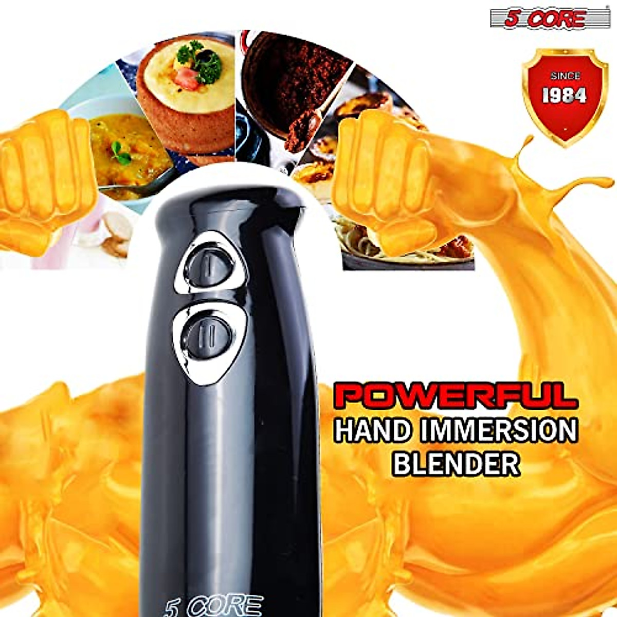 5 Core Handheld Blender, Electric Hand Blender 8-Speed 500W, Immersion Hand Held Blender Stick with Food Grade Stainless Steel Blades for Perfect for Smoothies, Puree Baby Food & Soup