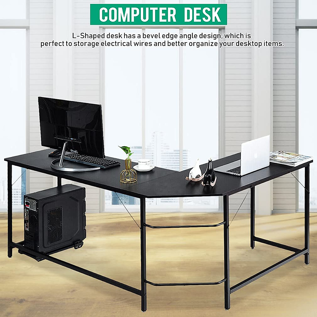 PayLessHere L Shaped Desk, 54" Gaming Desk, Computer Desk, L Desk, Home Office Desk Space Corner Study Desk Workstation Easy to Assemble(Black)