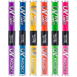UV Blacklight Glow Eyeliner and Mascara Duo - 6 Color Variety Pack, 6ml – Day or Night Stage, Clubbing or Costume Makeup by Splashes & Spills