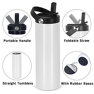 Micellwuu 8 Pack Sublimation Tumbler Bulk 20oz Skinny Straight, Sublimation Sport Water Bottles Double Wall Stainless Steel Tumblers for Sublimation with Portable Handle, Individually Boxed