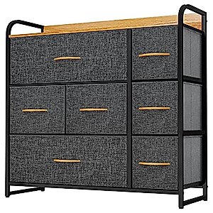 YITAHOME Fabric Dresser with 7 Drawers - Storage Tower Organizer Unit for Bedroom, Living Room, Closets - Sturdy Steel Frame, Wooden Top & Easy Pull Fabric Bins (Grey)