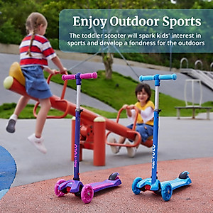 RideVOLO Kids' Kick Scooter for Ages 3-8, 3 Adjustable Heights, Flashing Wheels, 6" Wide Anti-Slip Deck and High Stability, Max Load 110lbs, Easy Assembly, Outdoor Activities, Gift for Boy/Girl Purple