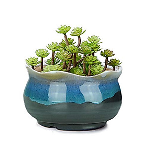 VanEnjoy 5" Large Ceramic Succulent Pot, Multicolor Colorful Flowing Glazed, Indoor Home Décor Cactus Flower Bonsai Pot Planter Container, Candle Holder Ring Bowl (Blue A)