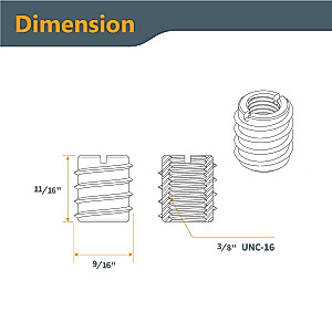 POWERTEC 50 Pcs 3/8”-16 Threaded Inserts for Wood | Nut inserts, Wood Inserts, Screw Inserts for Wood, Suitable for Hardwood, Softwood, Plywood, Woodworking and Wood Furniture | 18mm Length (QTI1004)