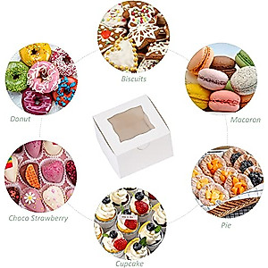 Bekoetoz 100Pcs Paper Cookie Boxes With Window Small Bakery Boxes 4x4x2.5 Inches Mini Cake Boxes For Pastries,Cupcakes,Desserts,Donuts,Chocolate Strawberries,Candy,Treat Boxes(4 * 4 * 2.5,White)