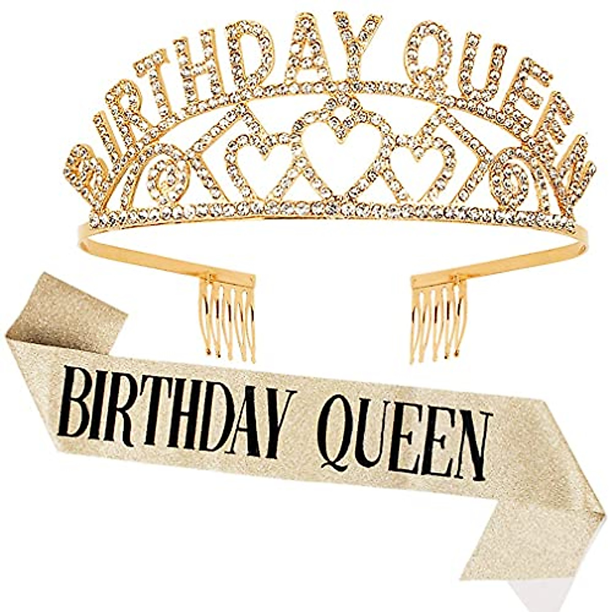 Birthday Crowns for Women, Didder Birthday Queen Rhinestone Tiara & Sash Kit,Birthday Tiaras and Crowns for Women Gold Crown for Girls Birthday Girl Crown 21 Glitter Birthday Sash for Women Gift Party