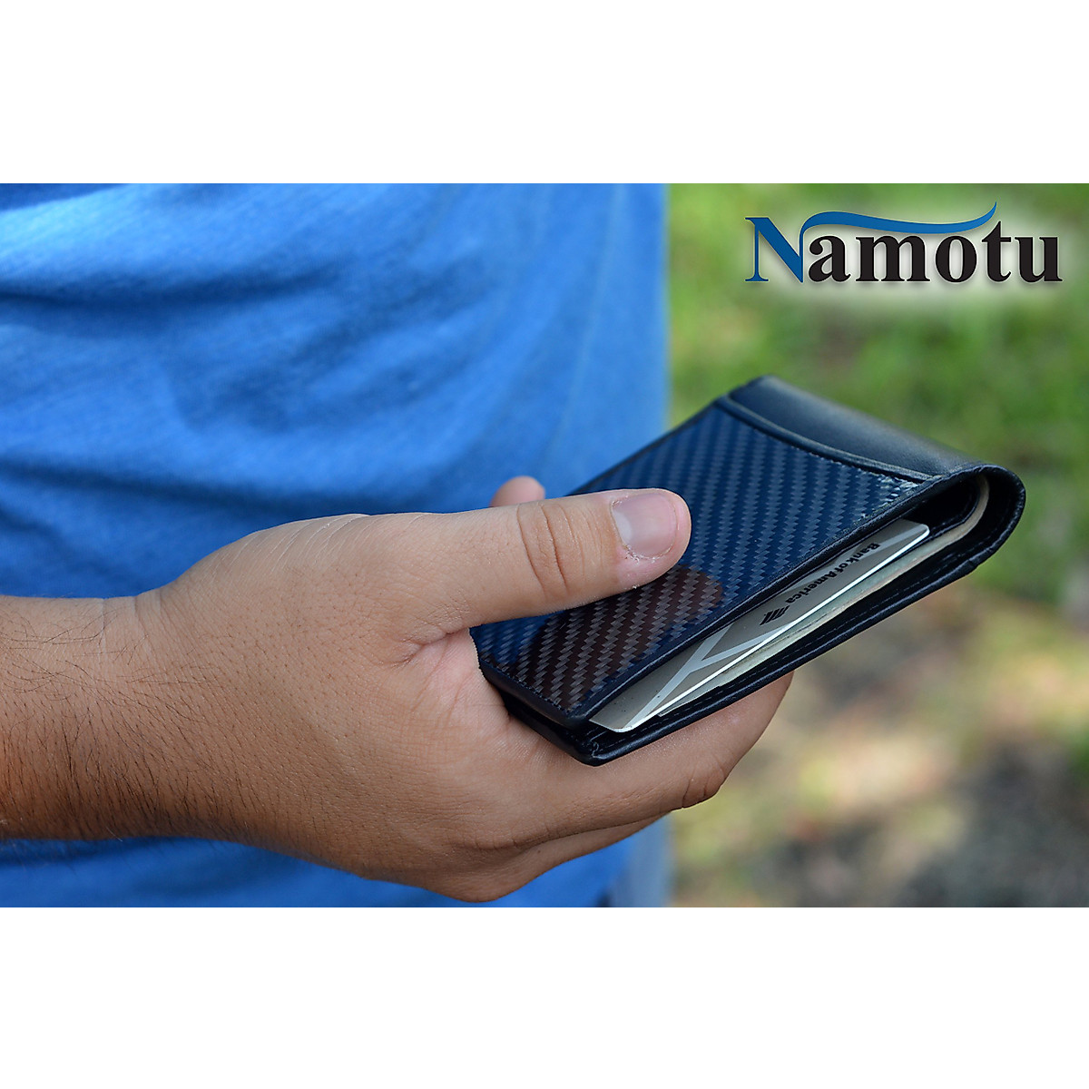 Namotu Real Carbon Fiber Wallet w/RFID Blocking Tech, Leather at Hinges and Trim - ID Window - Mens Slim Thin Real Carbon Bifold to Protect Your Money and Cards Identity