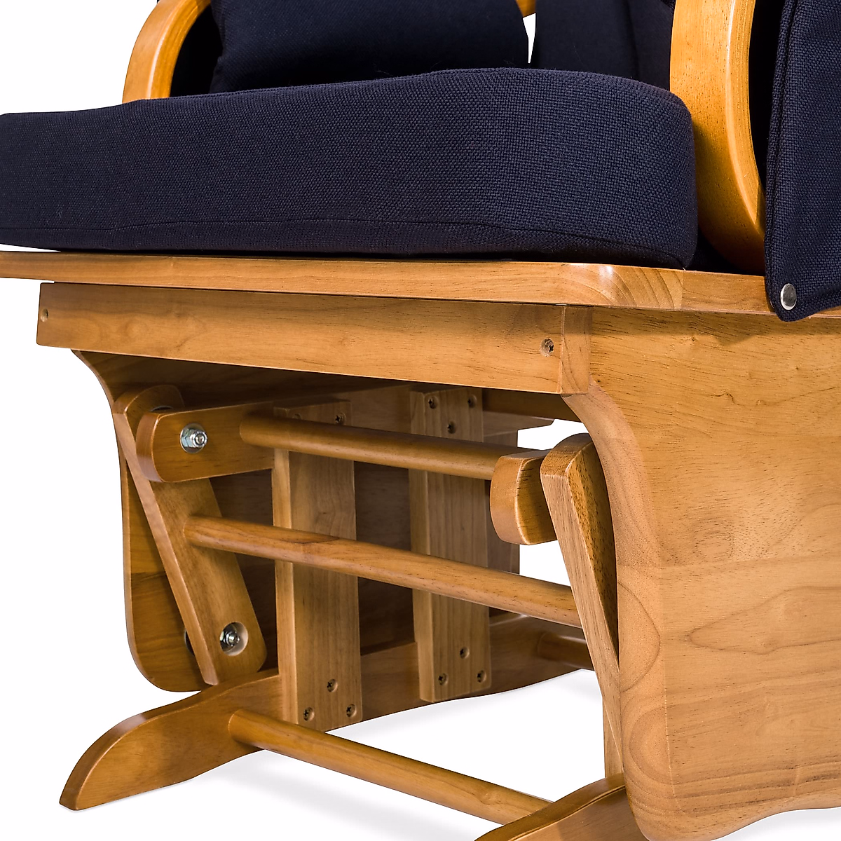 Foundations Lullaby Glider Rocker Chair for Nursery or Daycare, Solid Wood Base Frame, Padded Foam Arm Rests, Side Storage Pockets, Designed for Comfort (Natural/Blue)