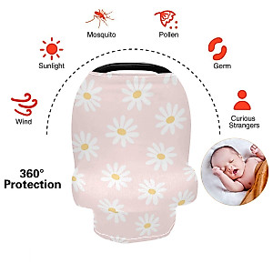Stretchy Baby Car Seat Canopy - Daisy Flowers Infant Stroller Cover Multi Use Carseat Canopy Nursing Cover for Girl