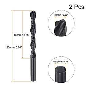 uxcell 6542 High Speed Steel Straight Shank Twist Jobber Drill Bit, Fully Ground Black Oxide Drill Bits 9.9mm Drill Diameter 132mm Total Length 2 Pcs