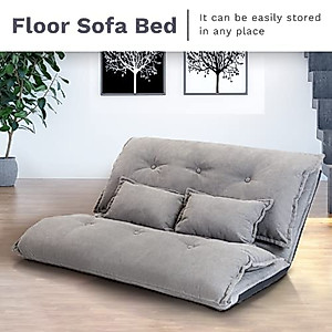 TY ARTS & CULTURE Sofa Bed Comfortable Adjustable Sofa TV Floor Gaming Couch Lazy Sofa Floor Cute Futons Sets with 2 Pillows Folding Sleeping Laying Entertainment | Deep Grey