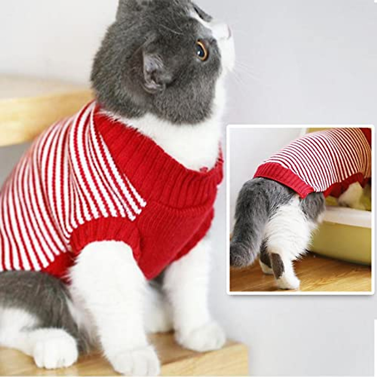 Nanaki Striped Cat Sweaters,Pet Cat Knitwear Sweater Kitty Pullover Sweater Pet Winter Knitted Clothes for Small Dogs Cats(red,XL)