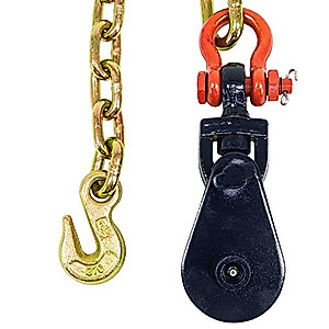 Mytee Products Tow Truck Kit - (1) 2 Ton 3" Snatch Block w/Chain & (4) Tire Skates for Tow Truck Safety Orange - Flatbed Tow Truck Rollback Wrecker Car Carrier Cable