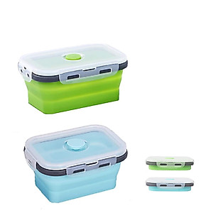 ABSOK 2 Pcs Collapsible Food Storage Containers with Lids and Vent, Silicone Food Storage Containers, Microwave Freezer Dishwasher Safe