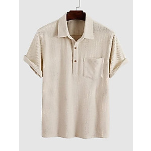 ZAFUL Men's Retro Short Sleeve Corduroy Shirt Casual Button Down Shirts White M