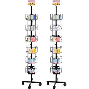 GlikCeil 2 Pcs Rotating Greeting Card Rack 24 Pocket 6 Tier Metal Greeting Card Display Rack Fit 5" x 7" Cards Stand Spinning Postcard Greeting Card Holder for Grocery Retail Thrift Convenience Store