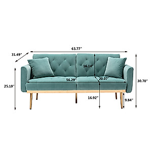 SZLIZCCC 65" Velvet Sofa Couch,Convertible Futon Sofa Bed,Comfy Recliner Couch with Gold Metal Feet,Mid Century Modern Accent Loveseat Sofa for Home Living Room Bedroom