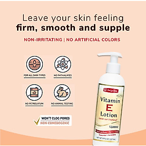 De La Cruz Vitamin E Lotion for Dry Skin with 12,000 IU - Moisturizing Body Lotion for All Skin Types - Made in USA, 8 FL OZ.
