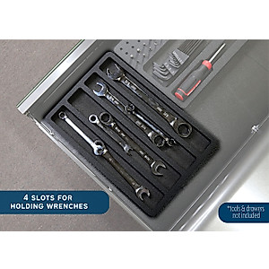 Polar Whale Tool Drawer Organizer 3-Piece Wrench Insert Set 4 Pockets Black Durable Foam Holds Many Tools 15 x 10 Inch Trays Fits Craftsman Husky Kobalt Milwaukee Many Others