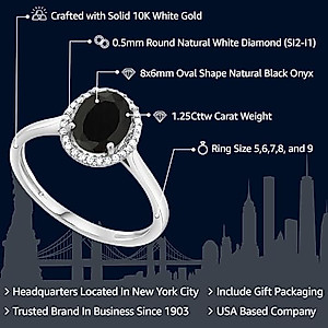 Gem Stone King 10K White Gold 8X6MM Oval Gemstone Birthstone & White Diamond Halo Engagement Ring | Wedding Anniversary Promise White Gold Ring For Women | Size 5,6,7,8,9