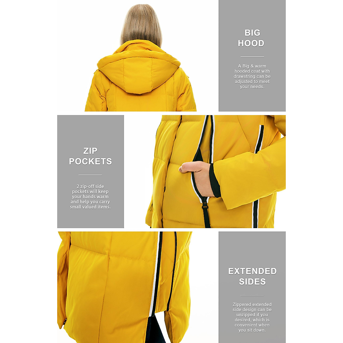 Orolay Women's Thickened Long Down Jacket Winter Down Coat Hooded Puffer Jacket with Side Zipper Pirate Black M