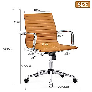 LUXMOD Mid Back Office Chair with Armrest, Terracotta Adjustable Swivel Chair in Durable Vegan Leather, Ergonomic Desk Chair for Extra Back & Lumbar Support, Modern Executive Chair…