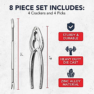 Stainless Steel Crab Crackers and Lobster Picks, Set of 4, Easy-to-Use Crab Leg Cracker Tool, Lobster Cracker and Pick Set, Crab Crackers and Tools, Seafood Tool Kit by Smedley & York