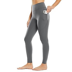 BALEAF Leggings for Women with Pockets Tummy Control Compression Workout Athletic Running High Waisted Yoga Pants 27'' Grey L