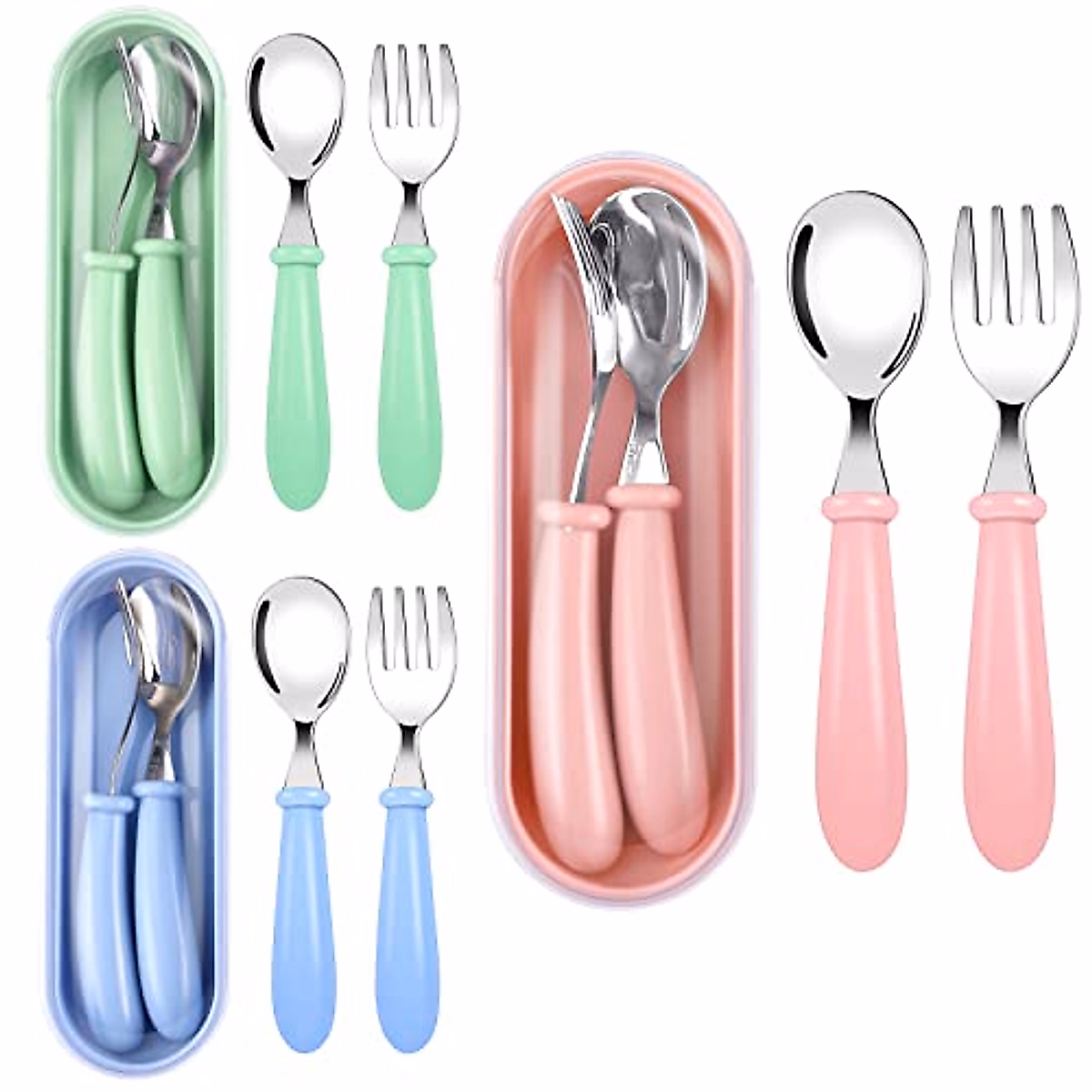 Toddler Utensils, Toddler Forks and Spoons,Stainless Steel Baby Utensils Baby Silverware Set with Storage Box for Safe Dining (3 Set with Case)