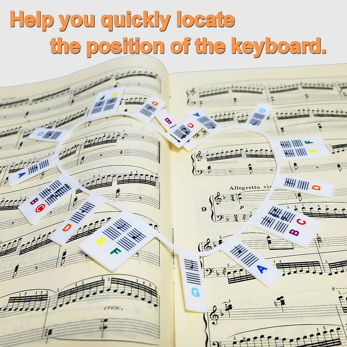 Misopily Removable Piano Keyboard Note Labels, 88-Key Full Size Removable Keyboard Labels for Beginner, Silicone Colored Letters, Reusable No Glue Piano Stickers