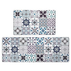 Menoeceus Kitchen Rug Anti Fatigue Mat 2 Piece Kitchen Rugs and Mats Non Skid Washable Kitchen Mat Floor Runner Set PU Foam Rugs Floor Carpet for Sink Laundry Bathroom Waterproof Standing Mat