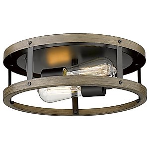 EAPUDUN Farmhouse Flush Mount Ceiling Light, 13" Imitation Wood 2-Light Fixture, Retro Style Lamp for Hallway, Entryway, Bedroom, Kitchen, Dining Room (FMA1138-FBDT)