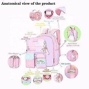 Jcobvig Kawaii Backpack For Girls Kids,Cute Student School Backpack With Pen Bag,Blue Aesthetic Starry Rainbow Laptop Travel Bag (Blue Large 17.5in