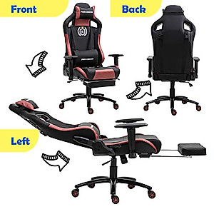 walsport Reclining Gaming Chair with Footrest High Back Computer Chair Back Support Office Chair Ergonomic Video Game Chairs for Teens Gtracing Gaming Chair (Black-Red)