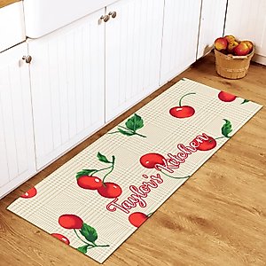 SunFancy Cherry Vintage Style Custom Washable Decor Kitchen Rug Floor Door Mat, Personalized Anti-Slip Bathroom Living Room Garden Rugs