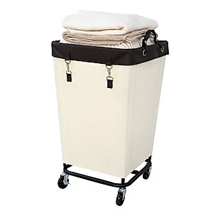 FLYBOX Laundry Hamper with Wheels, 160L Clothes Large Laundry Basket with Steel Frame and Removable Canvas Laundry Bag, Dirty Cloth Hamper for Home, Closet, Dorm, Bathroom, Laundry Room, Beige