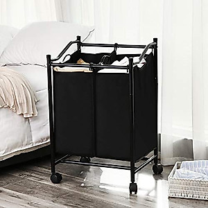 SONGMICS 2 Rolling Sorter, Laundry Basket on Wheels, Hamper with Removable Bags, Total Capacity 90L, Black LSF002BK, Polyester, 50,5 x 41 x 79,9 cm (L x B x H)