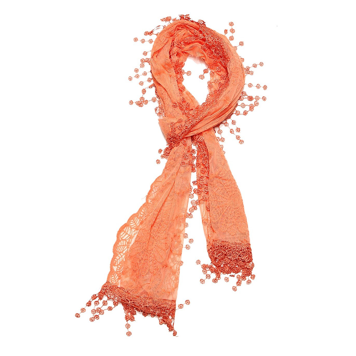 Women's lightweight Feminine lace teardrop fringe Lace Scarf Vintage Scarf Mesh Crochet Tassel Cotton Scarf for Women,One Size,Orange