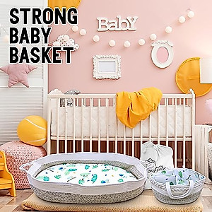 Complete Baby Basket and Storage Basket Solution for All Your Baby's Essentials - Set of 3 and Further 22x22 inch Bag - Woven Baskets for Storage and Changing Table Dresser with Extra Foamy Mattress.