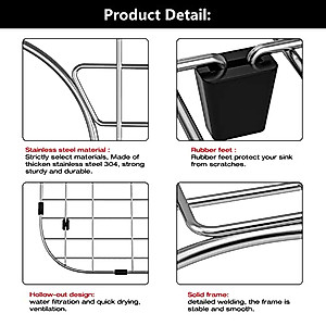 ARLBA 2Pack 304 Stainless Steel Sink Protector for Double Kitchen Sink Rear Drain,(13"x16"& 11.26"x14.5") Metal Sink Grid Sink Grate Sink Rack for Bottom of Kitchen Sink w/Sink Strainers Rubber feet