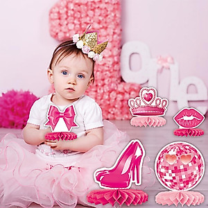 Hot Pink Girls Birthday Decorations, Pink Princess Honeycomb Centerpieces for Girls Women Birthday Party, Disco Let's Go Party Bachelorette Wedding Bridal Shower Anniversary Party Supplies